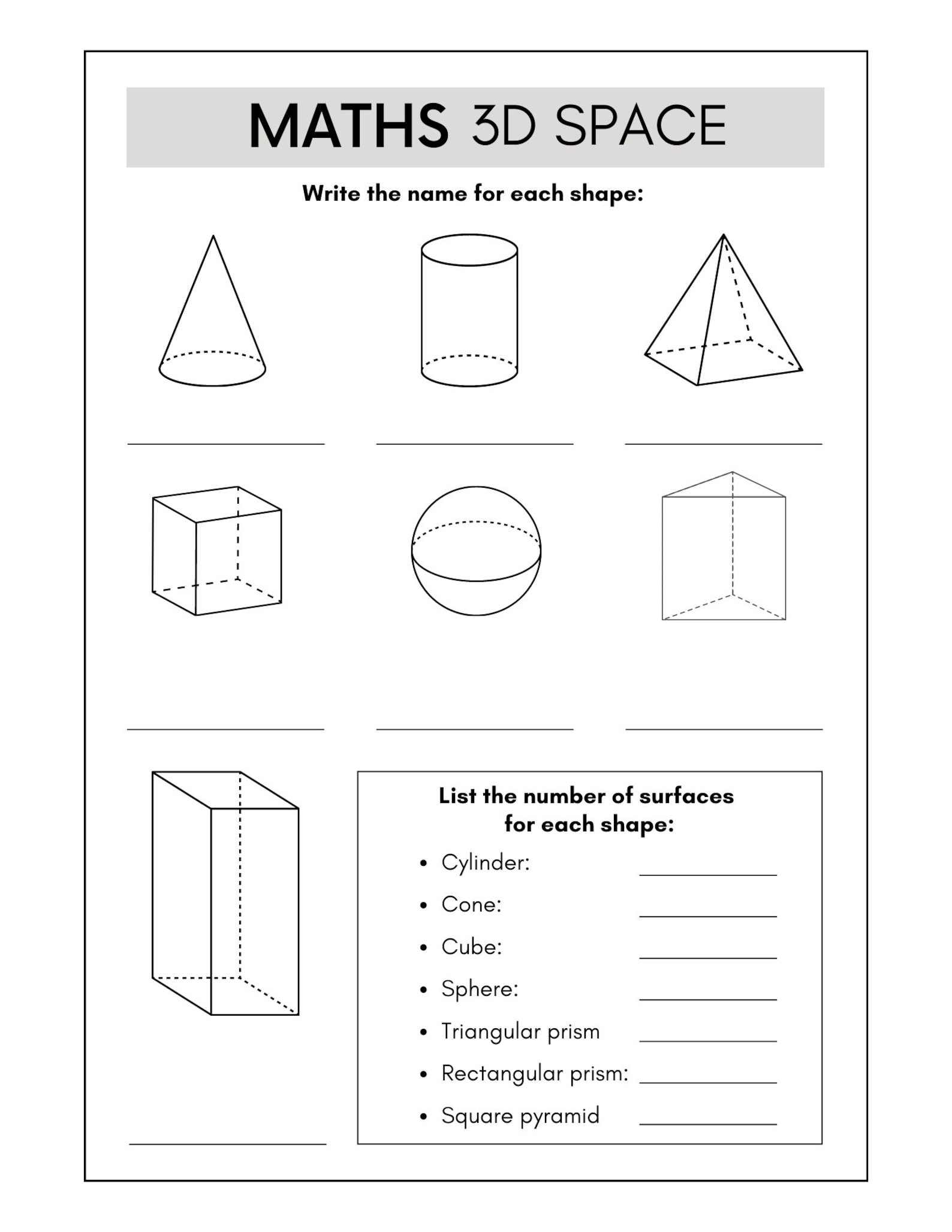 Maths 3D Space Worksheet - Etsy