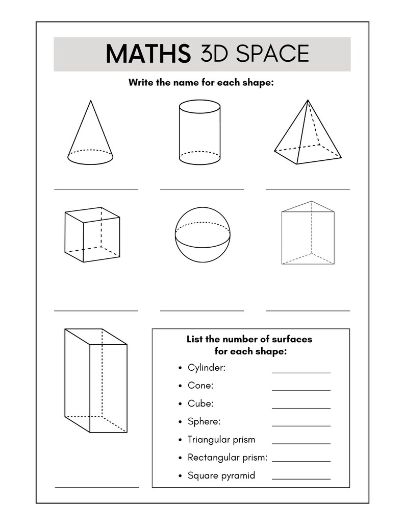 Maths 3D Space Worksheet - Etsy