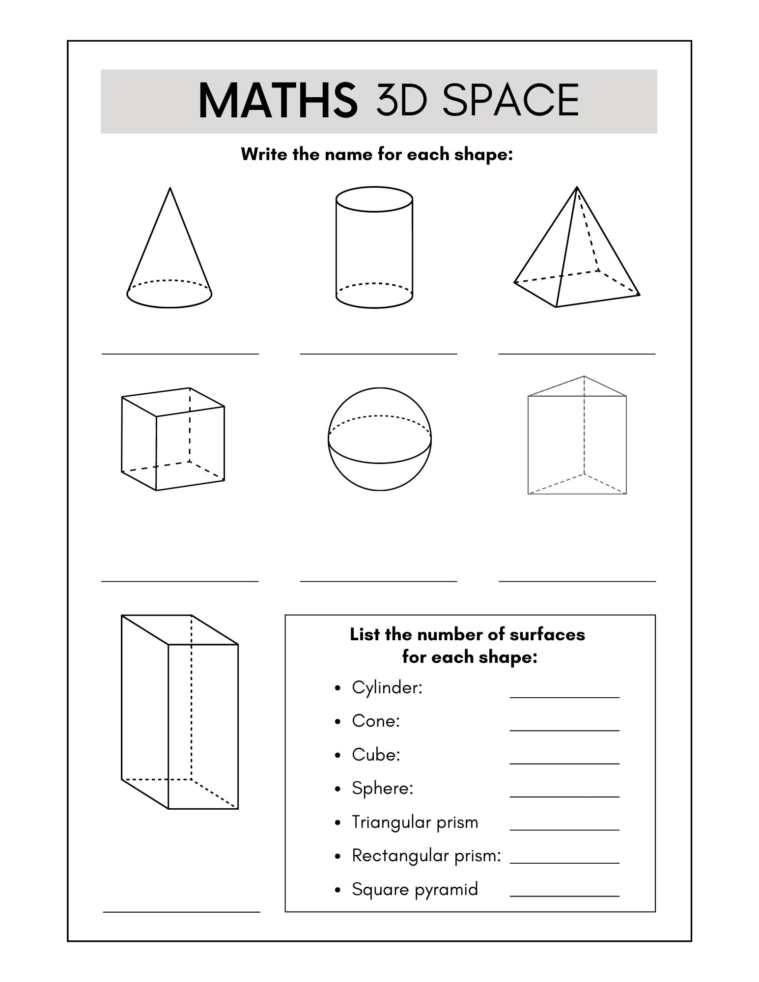 Maths 3D Space Worksheet - Etsy