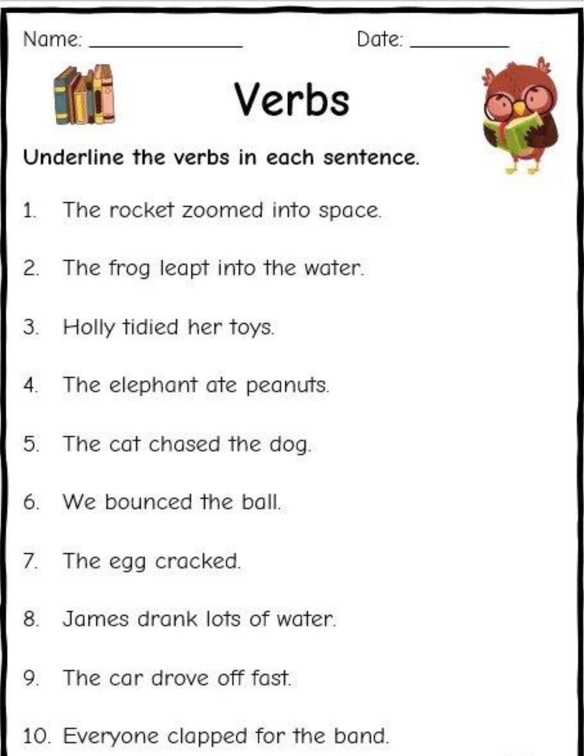 White Illustrative English Verb Worksheet - Etsy