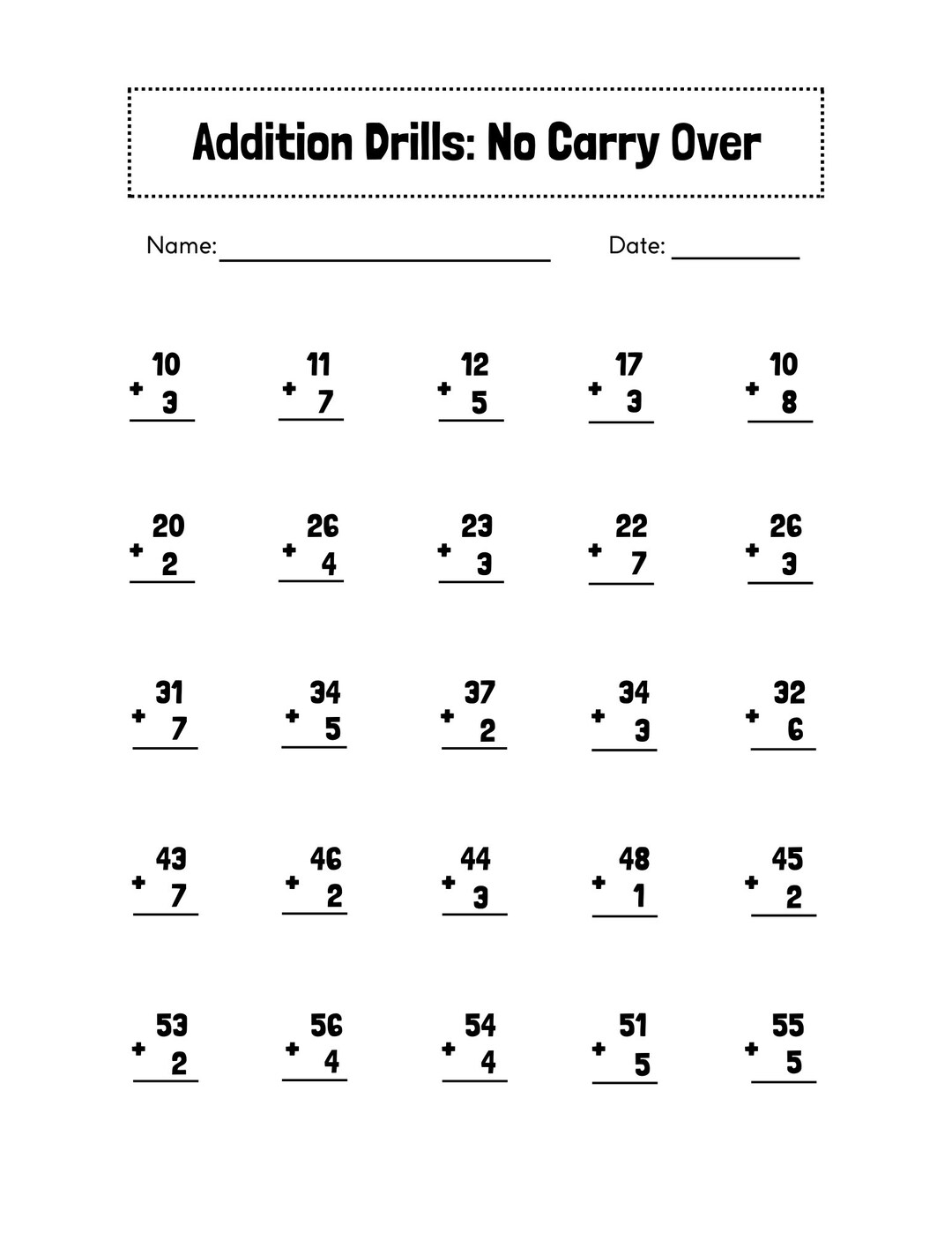 Black and White Back to School Printable Math Addition Drills Worksheet ...
