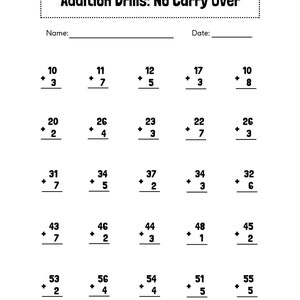Black and White Back to School Printable Math Addition Drills Worksheet ...