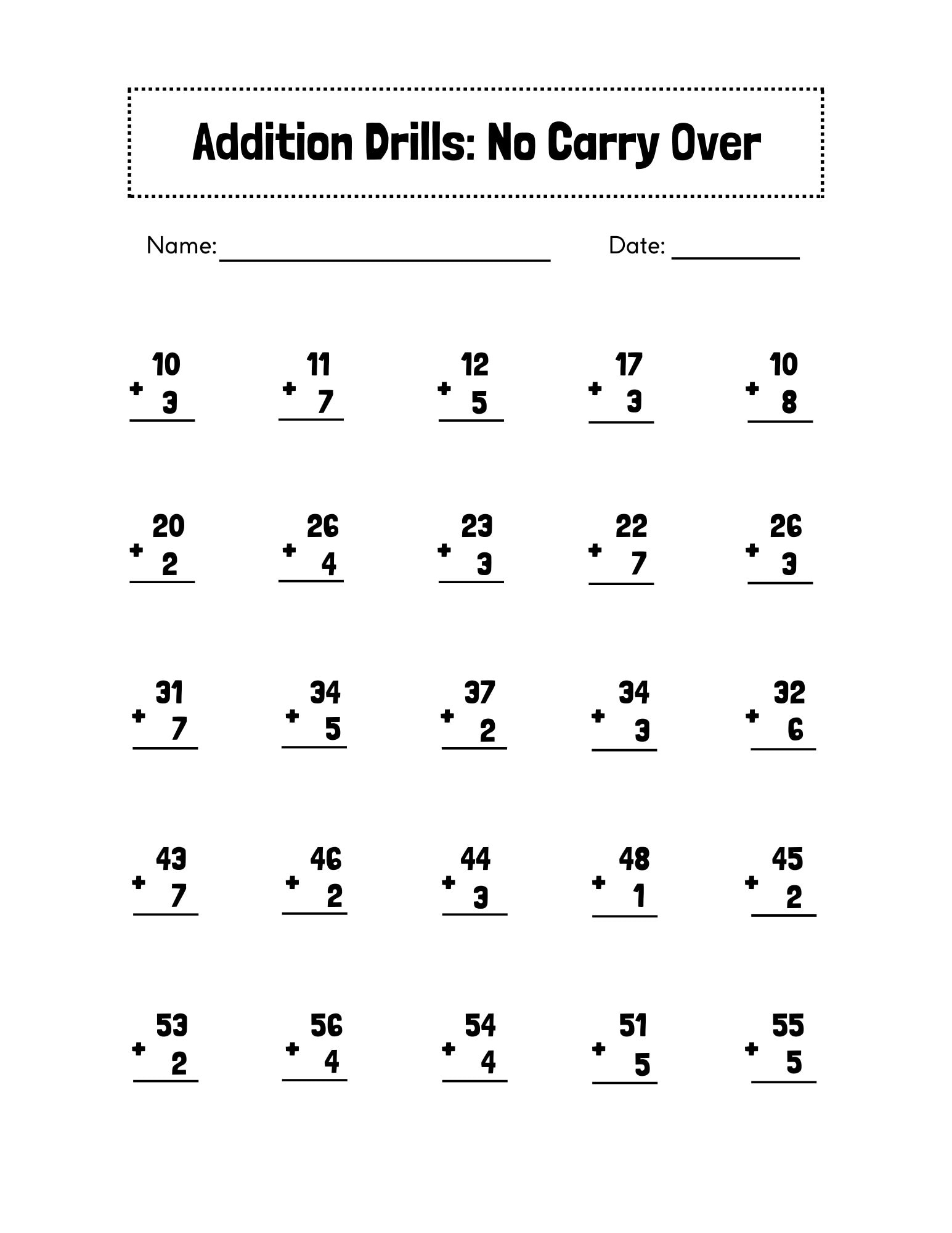 Black and White Back to School Printable Math Addition Drills Worksheet ...
