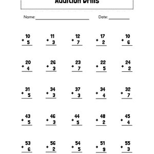 Black and White Back to School Printable Math Addition Drills Worksheet ...