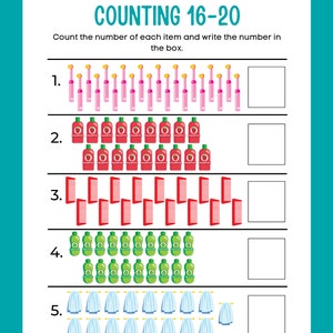Fun Kindergarten Counting 16-20 Math Worksheet - Etsy