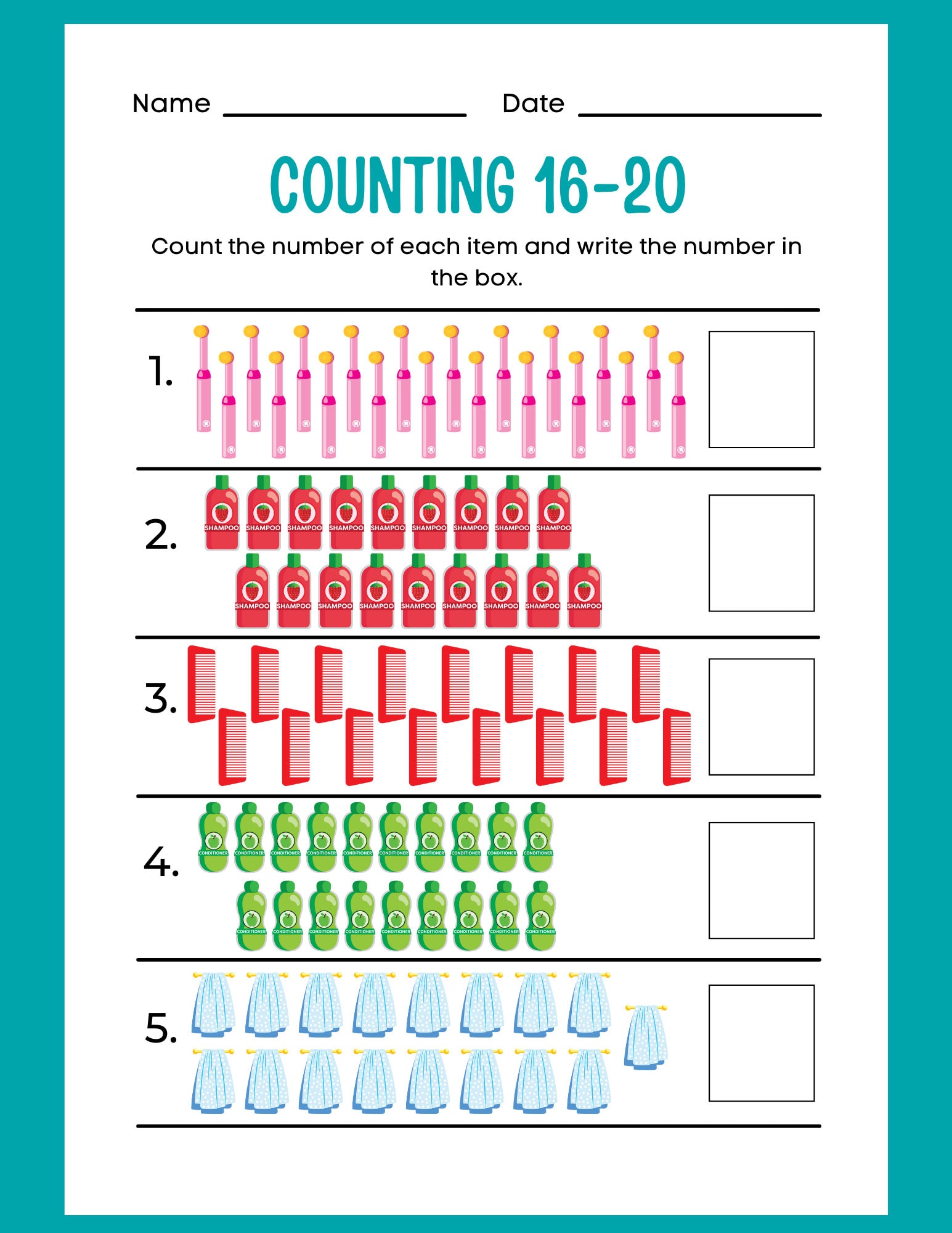 Fun Kindergarten Counting 16-20 Math Worksheet - Etsy