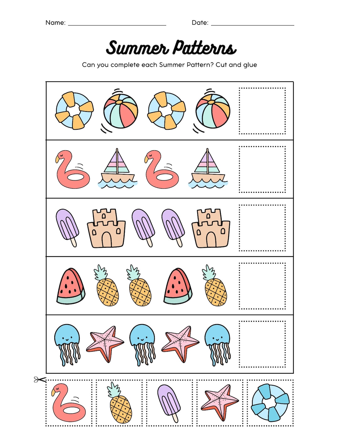 White Colorful Summer Patterns Worksheet - Etsy