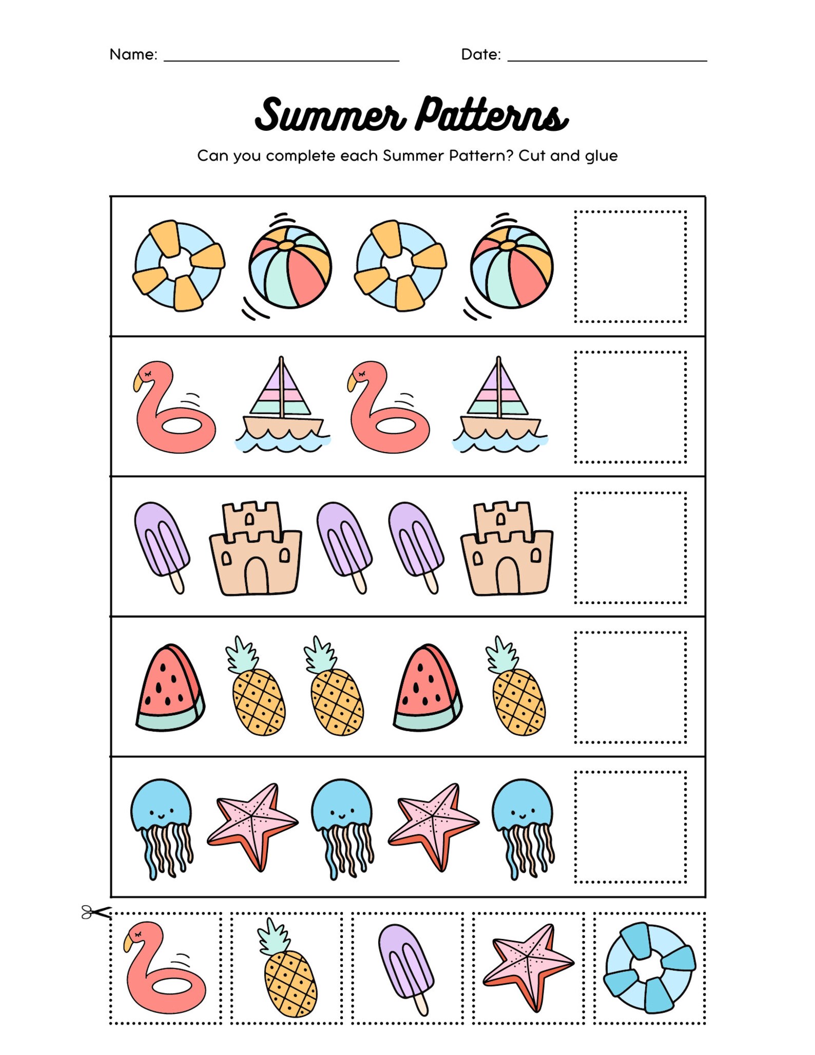 White Colorful Summer Patterns Worksheet - Etsy