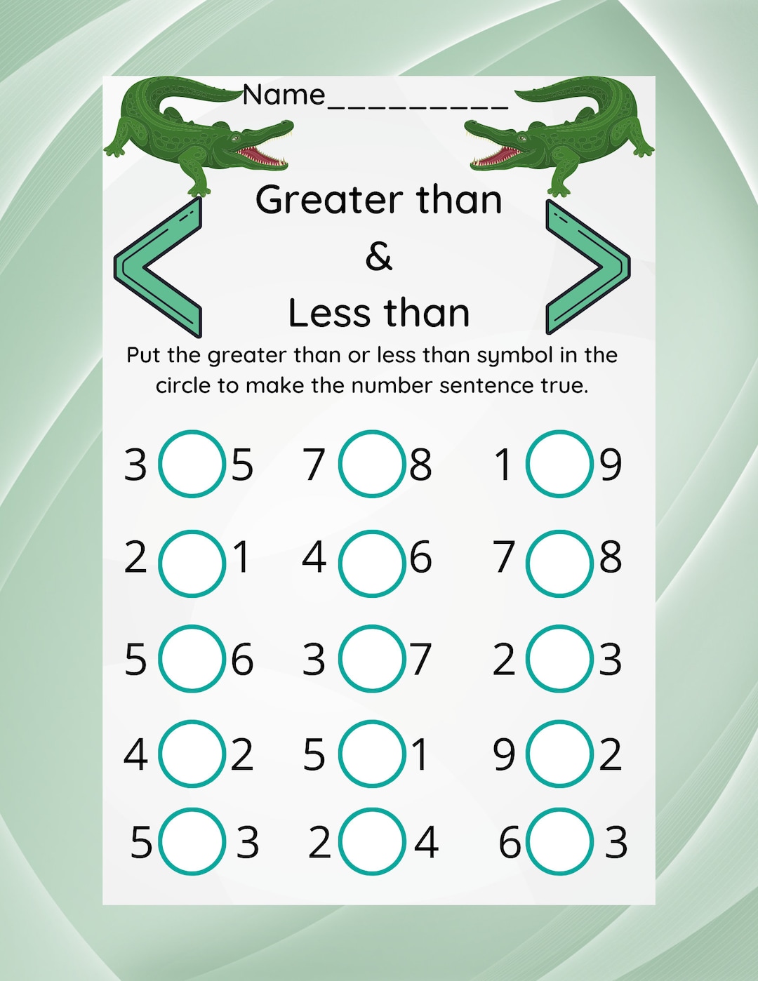 Less Than Greater Than Math Worksheet - Etsy Australia