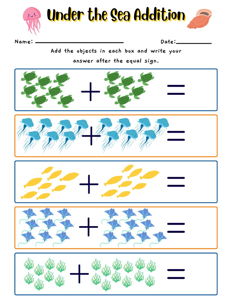 Under the Sea Addition Worksheet - Etsy