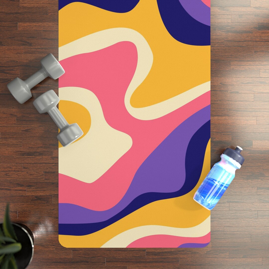 Wavy Retro Graphics Colorful Yoga Mat, Meditation Mat, Retro Colorful ...