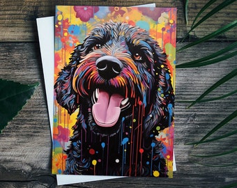 Black Doodle Card, Black Labradoodle Dog Valentine, Black Doodle ...