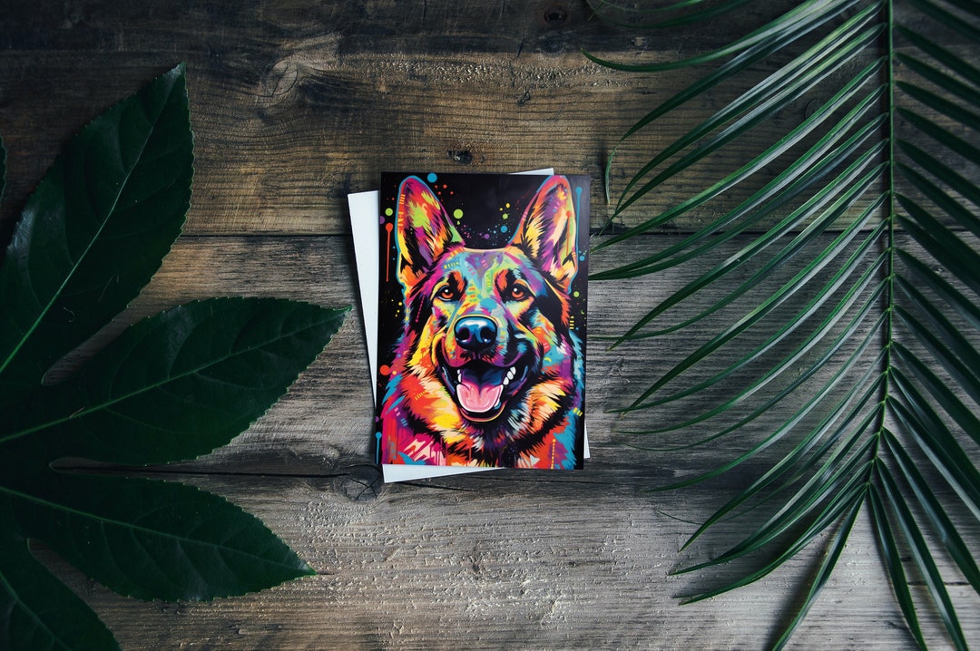 German Shepherd Greeting Card, Colorful Dog Art, Blank Inside - Etsy