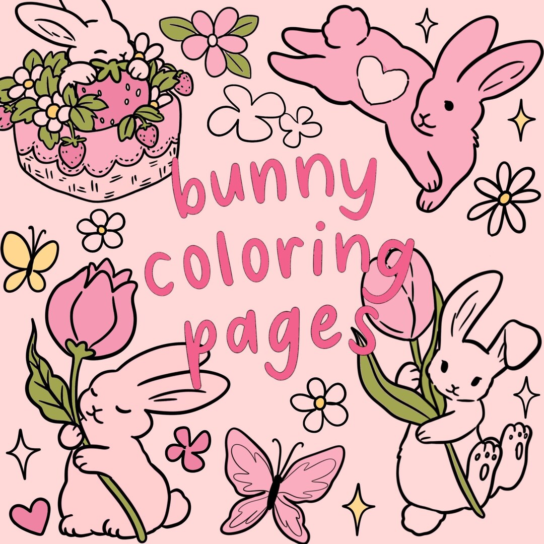 Bunny Coloring Page Set, Cute Coloring Pages, Printable Coloring Pages ...