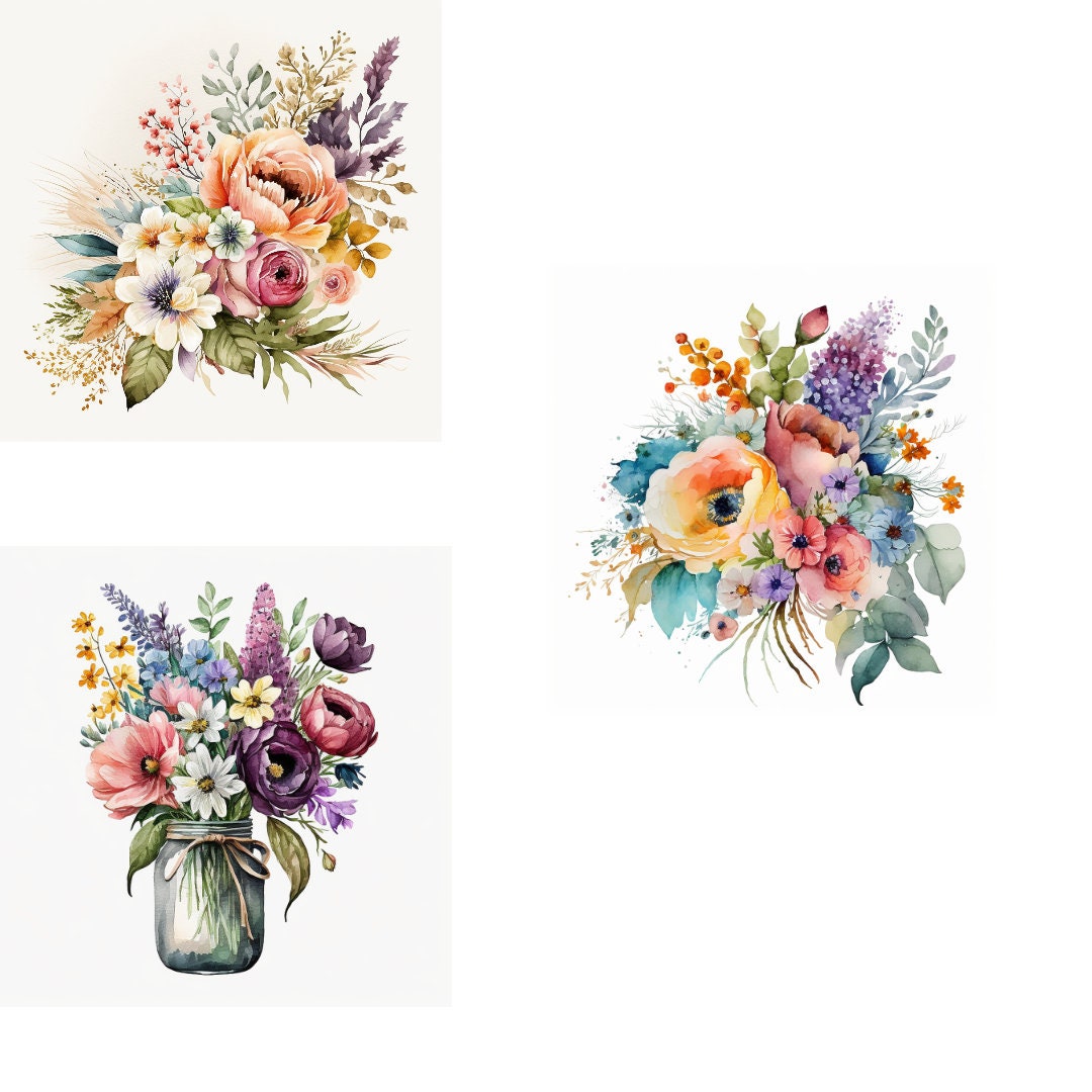 Botanical Clipart Digital Download Watercolor Flowers Commercial Use ...