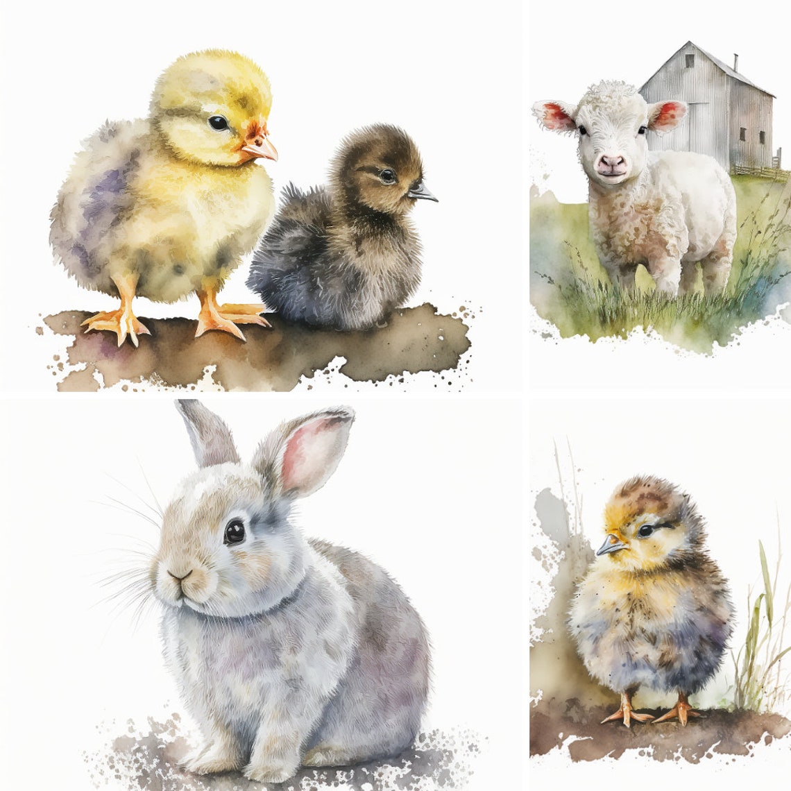 20 - Cute Farm Animals Watercolor Digital Clipart | PNG Files ...