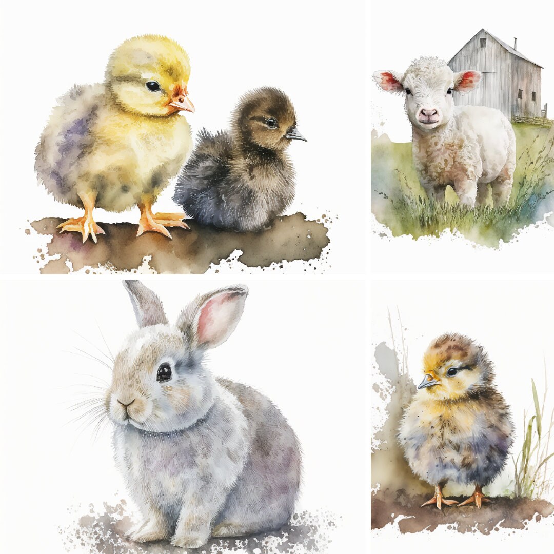 20 - Cute Farm Animals Watercolor Digital Clipart | PNG Files ...