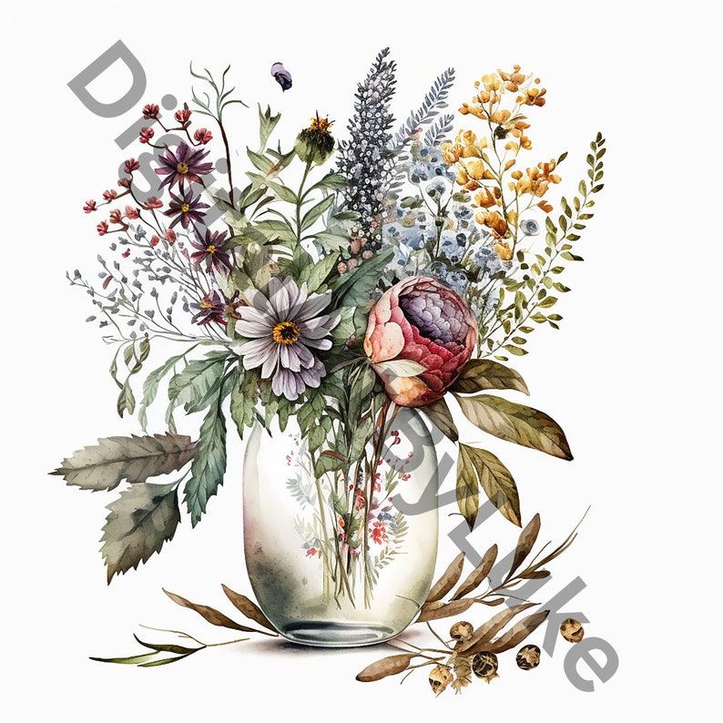 Botanical Clipart Digital Download Watercolor Flowers - Etsy