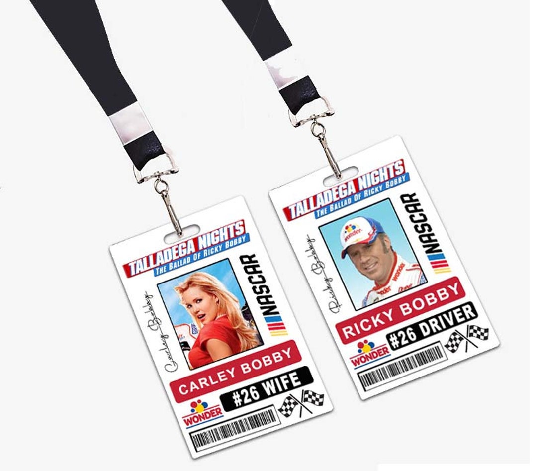 Talladega Nights Ricky Bobby & Carley Bobby Race Car Driver ID Badges ...