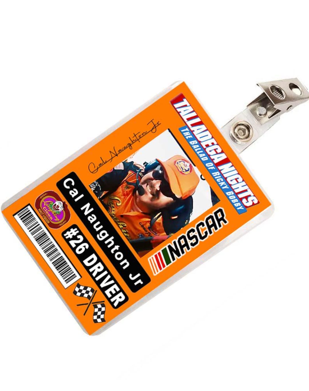 Talladega Nights Cal Naughton Jr Race Car Driver ID Badge Laughing ...