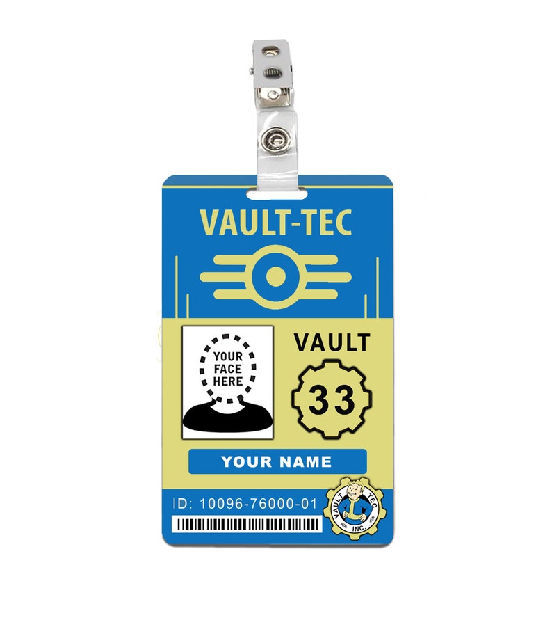 Custom Fallout Vault-tec ID Badge PVC Plastic Add Your Name and Picture ...