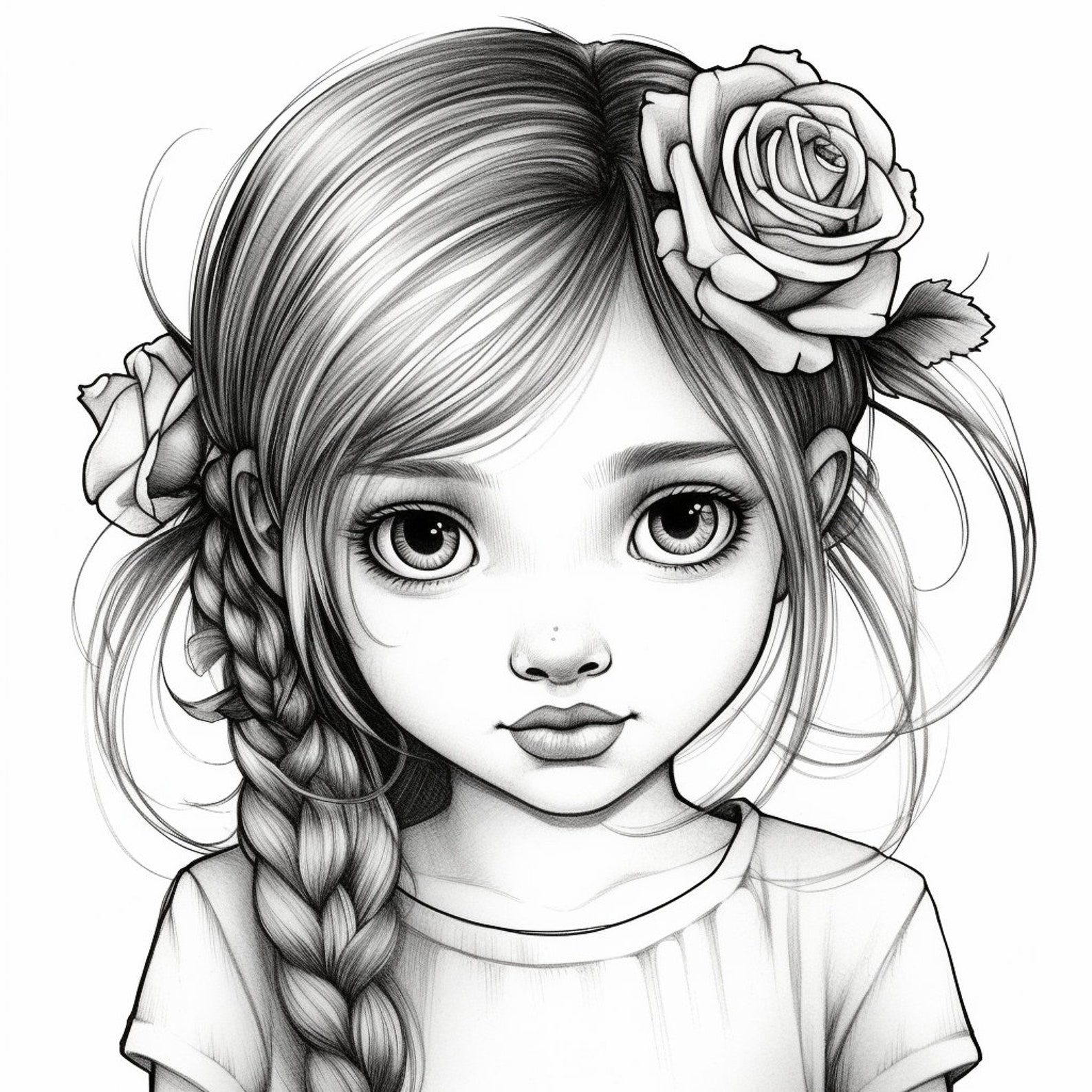 Cute Girl Coloring Page Grayscale Instant Download Printable - Etsy