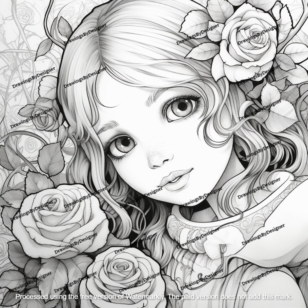 Cute Girl Coloring Page Grayscale Instant Download Printable File - Etsy