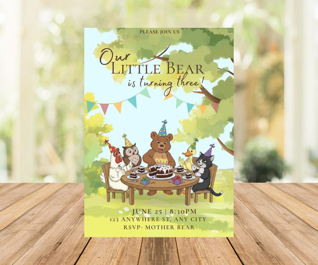 Customizable Little Bear Invitation | Little Bear Birthday Invite ...