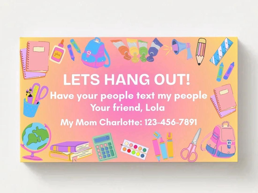 Kid Parent Contact Cards: Playdate Card, School Friends (digital ...