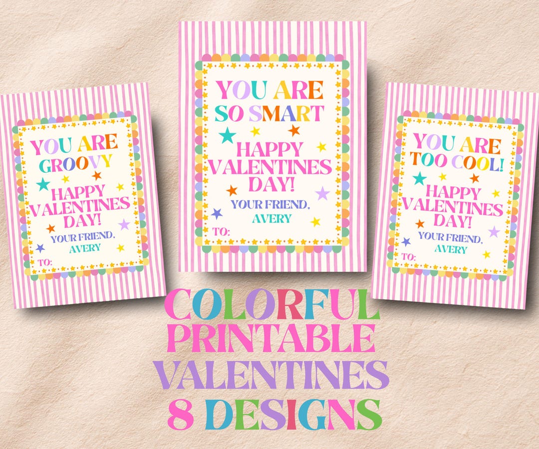 Colorful Valentines Class Cards | Colorful Stripes With Traditional ...