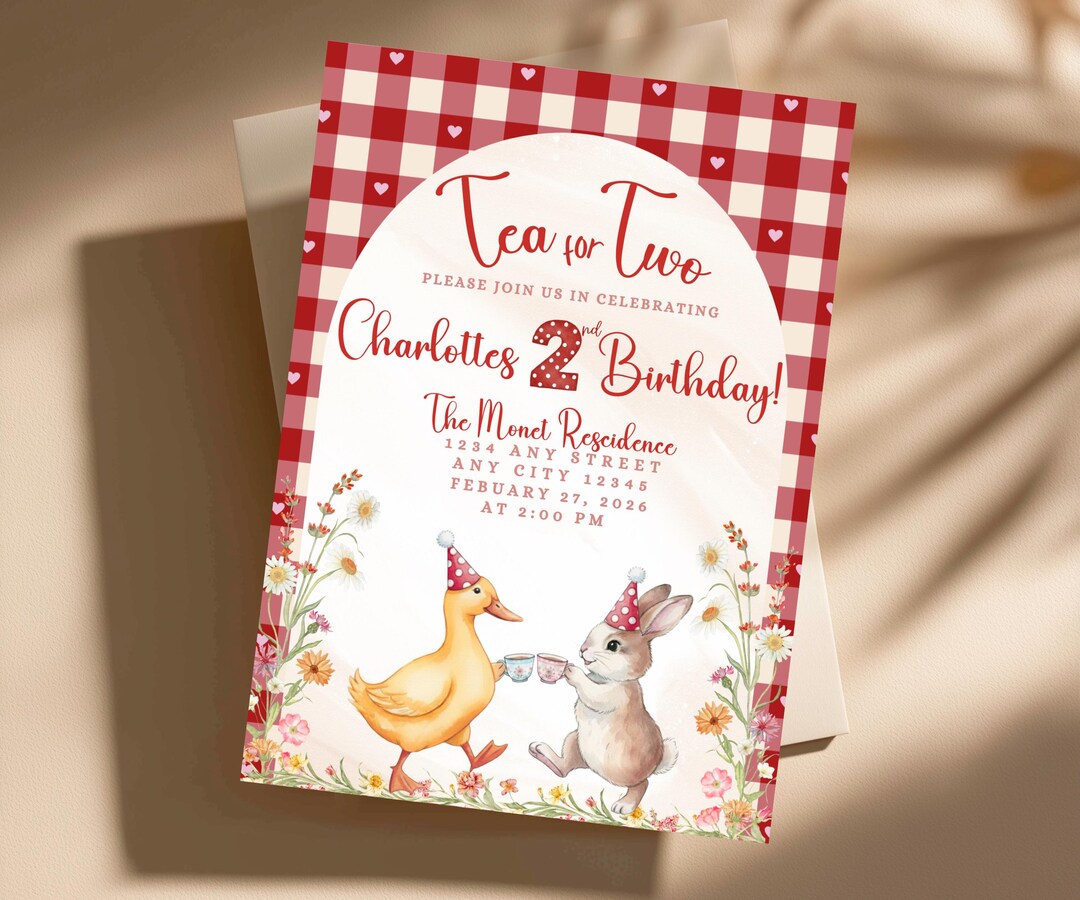 Tea for Two Invitation | Tea for Two Second Birthday Invite | Printable ...