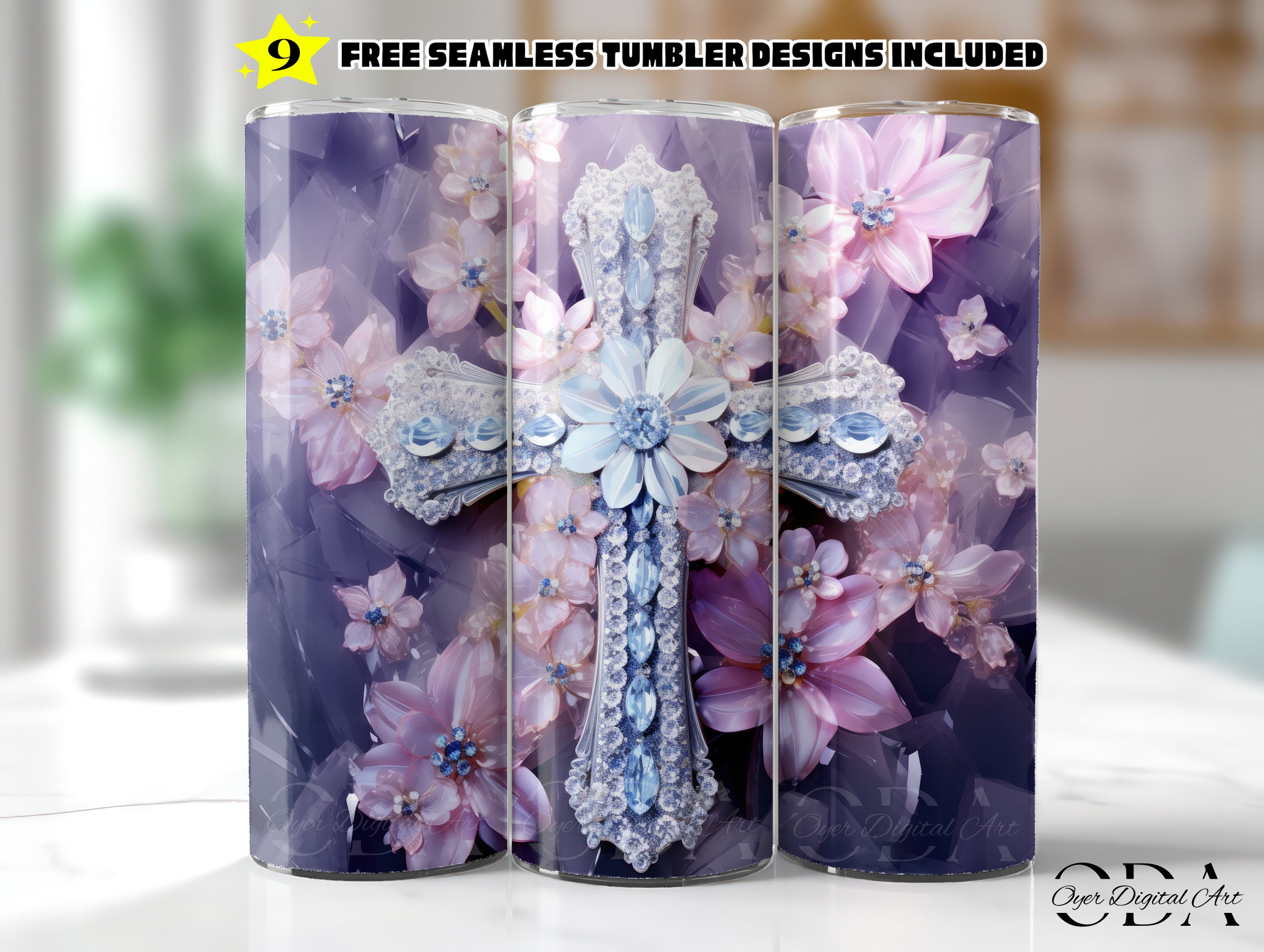 3D Christian Cross 20oz and 30oz Sublimation Tumbler Design, Rhinestone ...