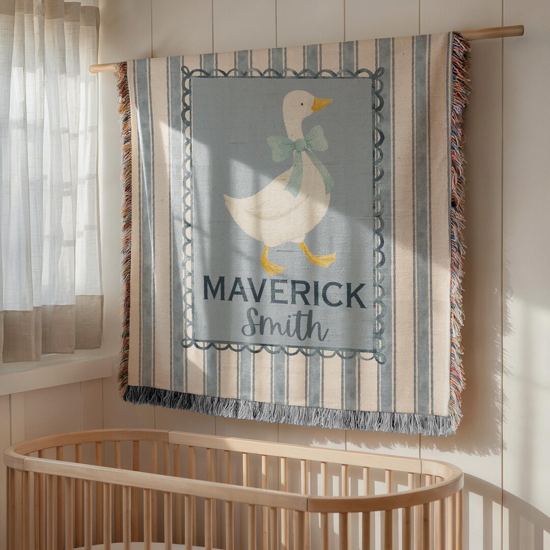 Custom Goose Baby Blanket, Striped Nursery Blanket, Baby Goose Woven ...
