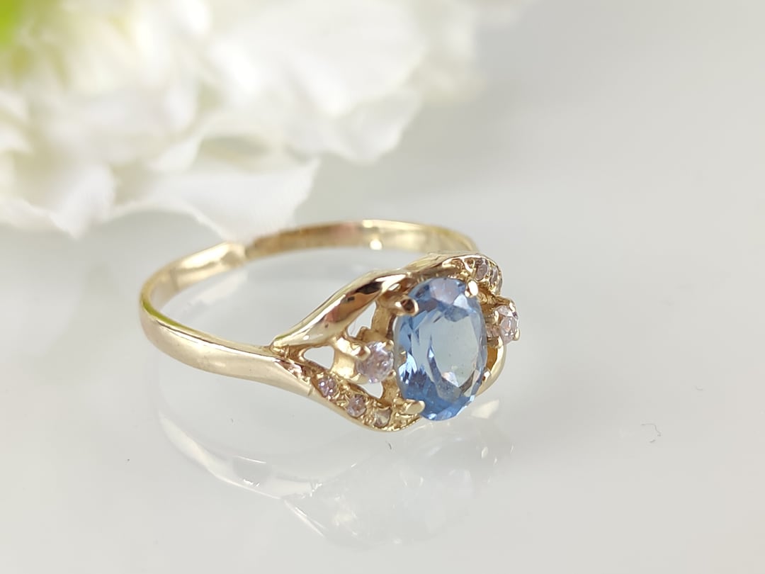 Beautiful Fine Gold Ring 585 With Blue Topaz - Etsy Denmark