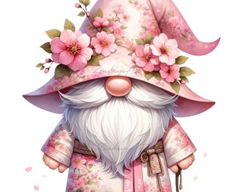 Spring Gnome Clipart, Watercolor Gnome Cherry Blossom, Spring Blossom ...