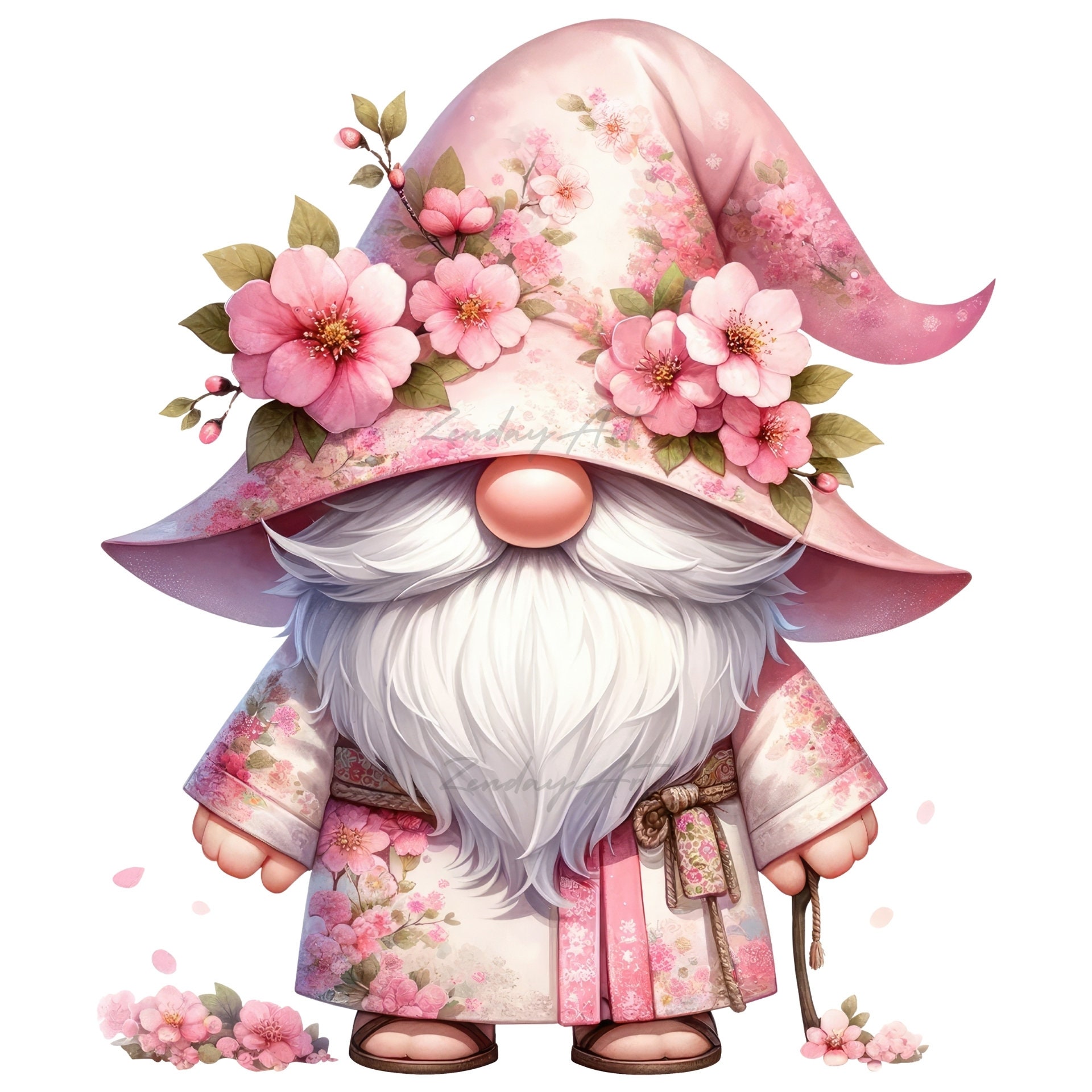Spring Gnome Clipart, Watercolor Gnome Cherry Blossom, Spring Blossom ...