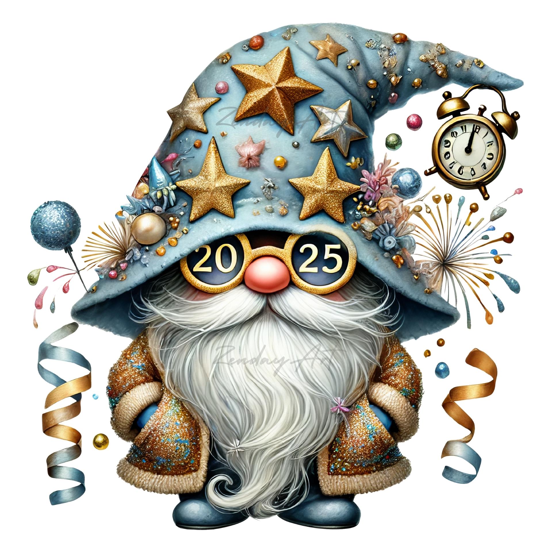 Watercolor Happy New Year Gnomes Clipart, Happy New Year, New Year ...