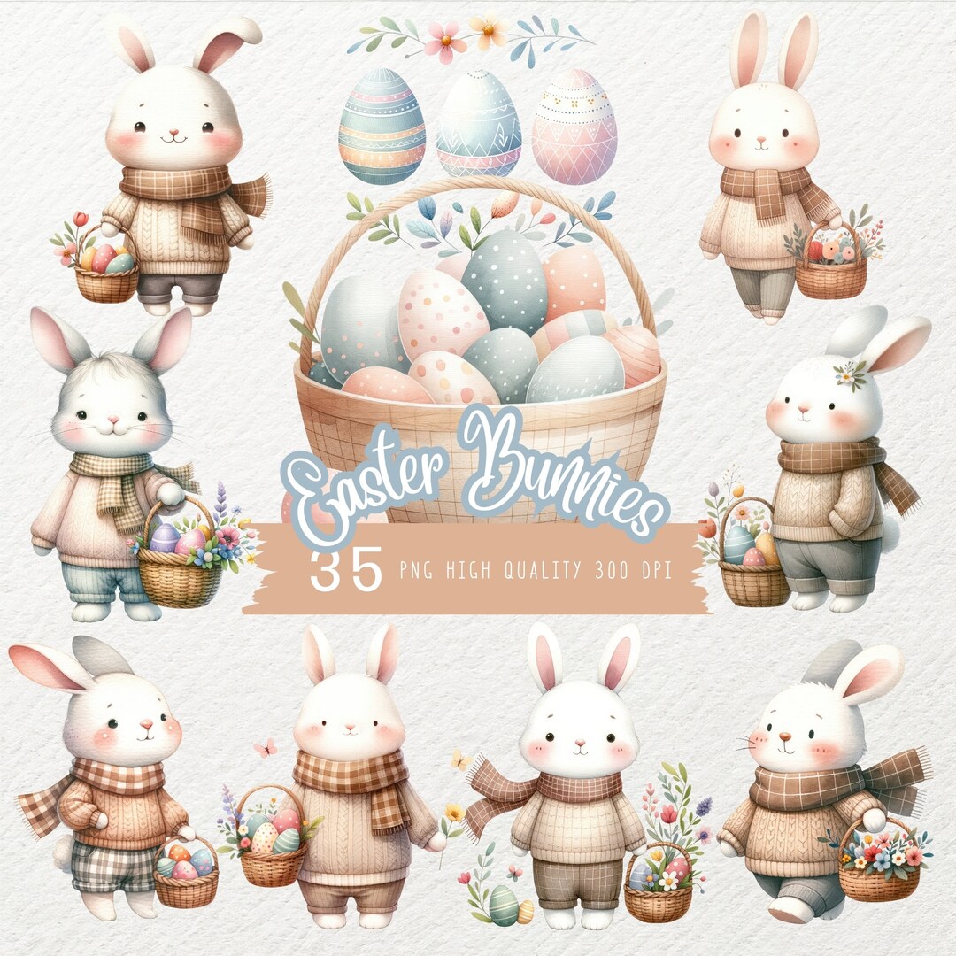 Cute Easter Bunny Clipart, Easter Clipart Bundle, Bunnies Clipart ...