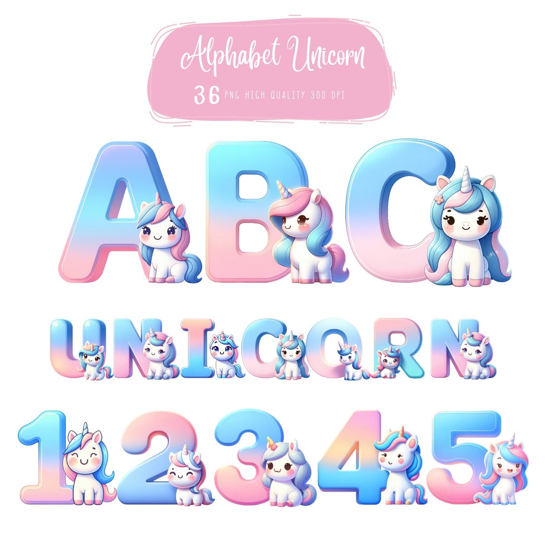 Unicorn Alphabet, Unicorn Letter, Unicorn PNG, Unicorn Nursery, Nursery ...