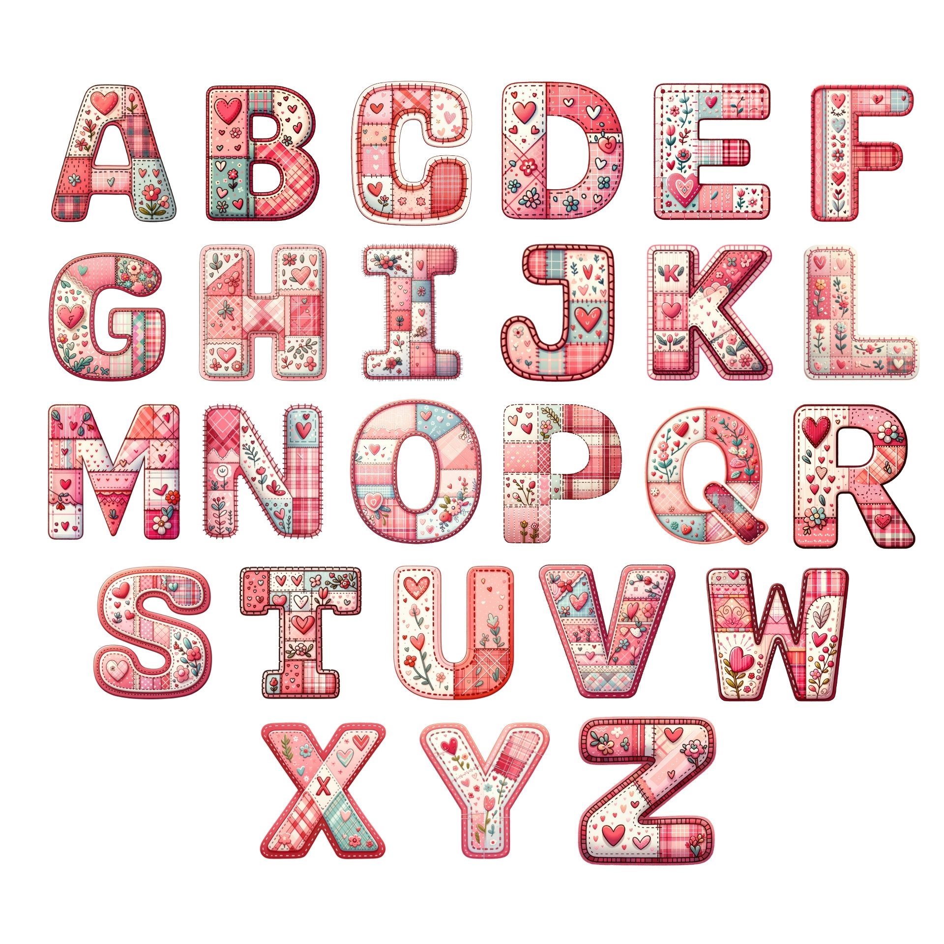 Love Letters Valentine's Day Alphabet, Pink Plaid Valentine Alphabet ...