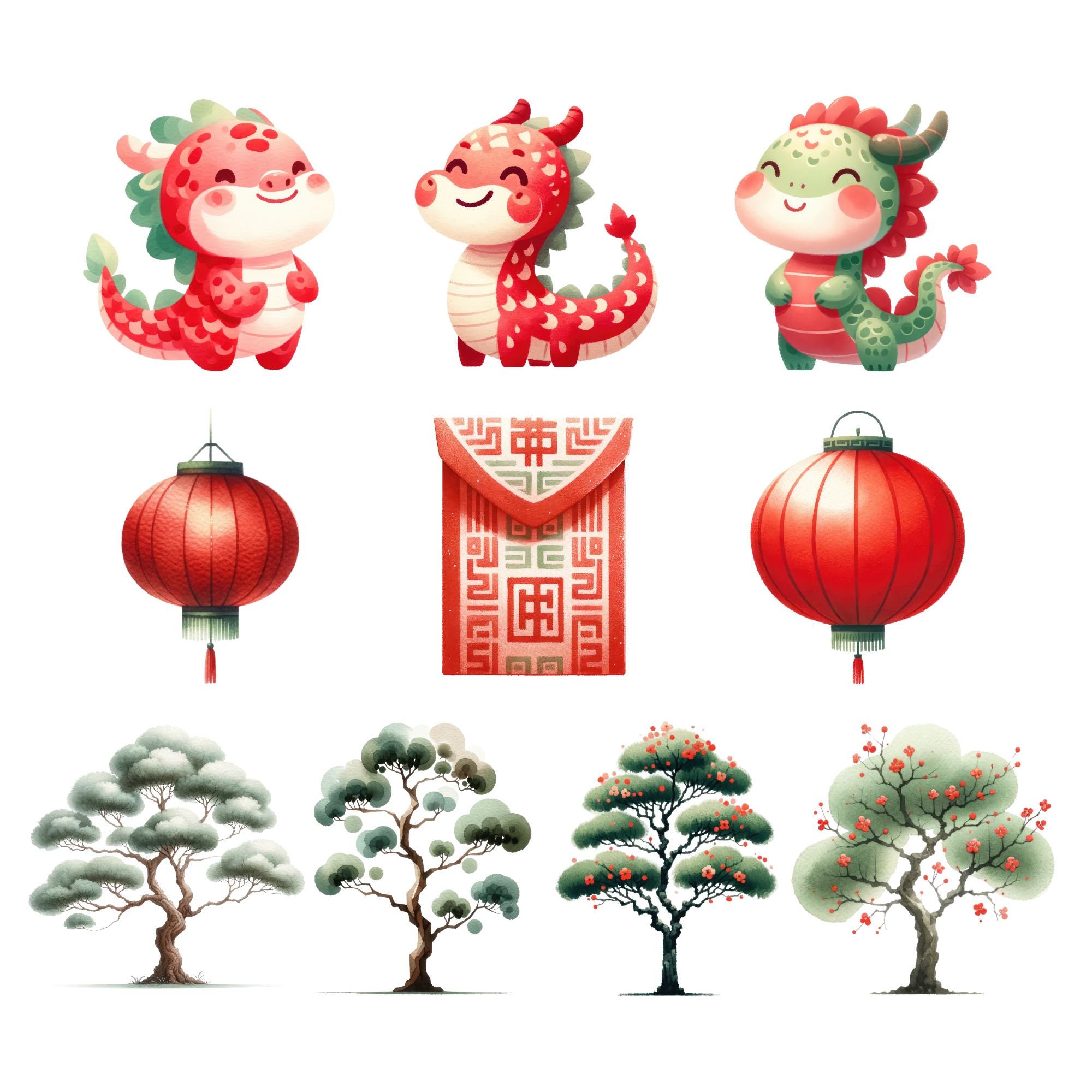 Cute Dragon Clipart, Chinese New Year 2024 Watercolor Clipart, Baby ...