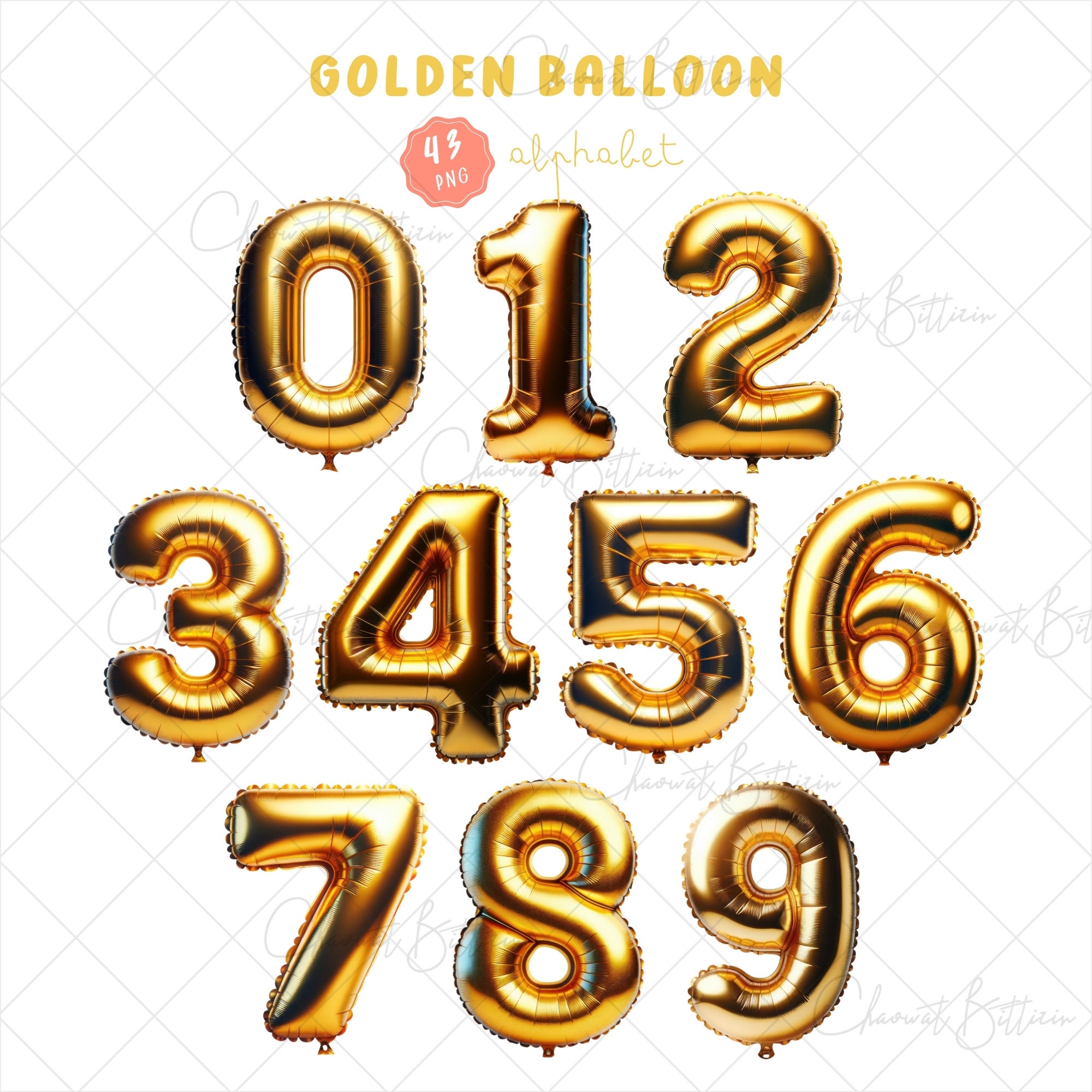 Golden Foil Letter Balloons Letter Number Clipart, Golden Balloon