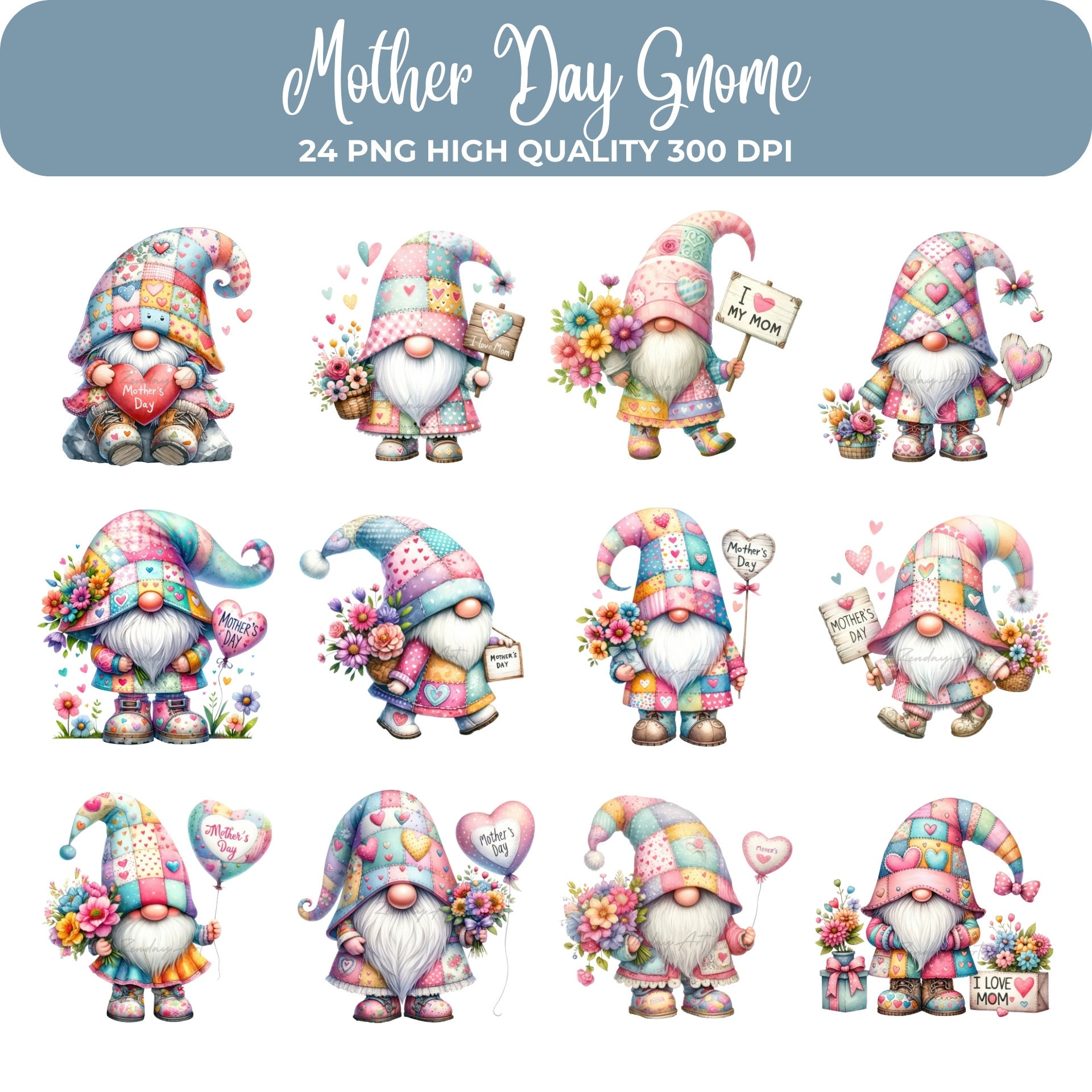 Watercolor Mothers Day Gnomes Clipart, Mothers Day Gnomes PNG, Mother's ...