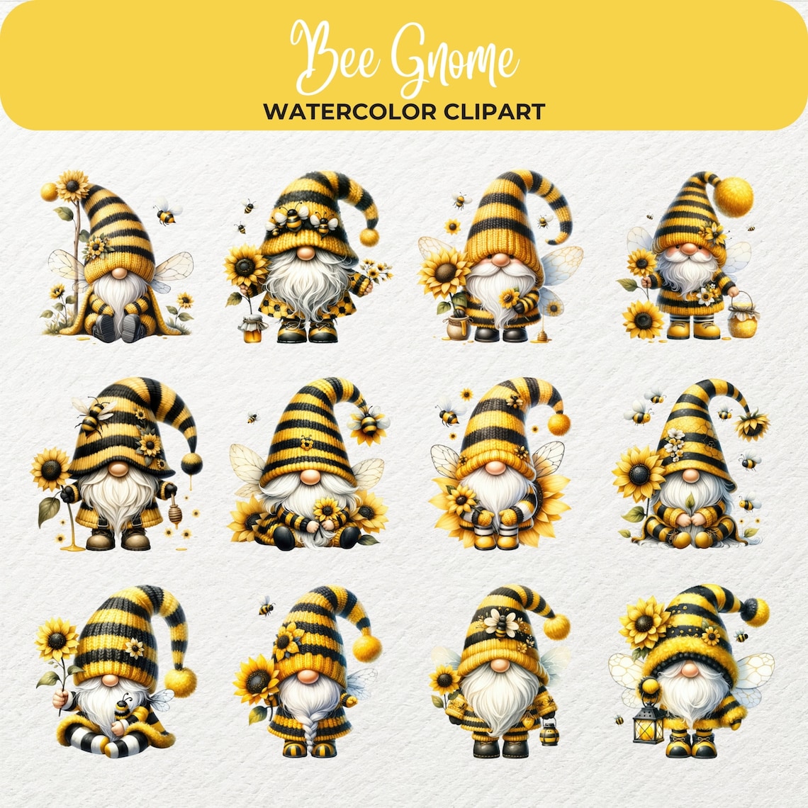 Watercolor Bee Gnome Clipart Bundle, Gnome Clipart, Spring Gnome Png ...