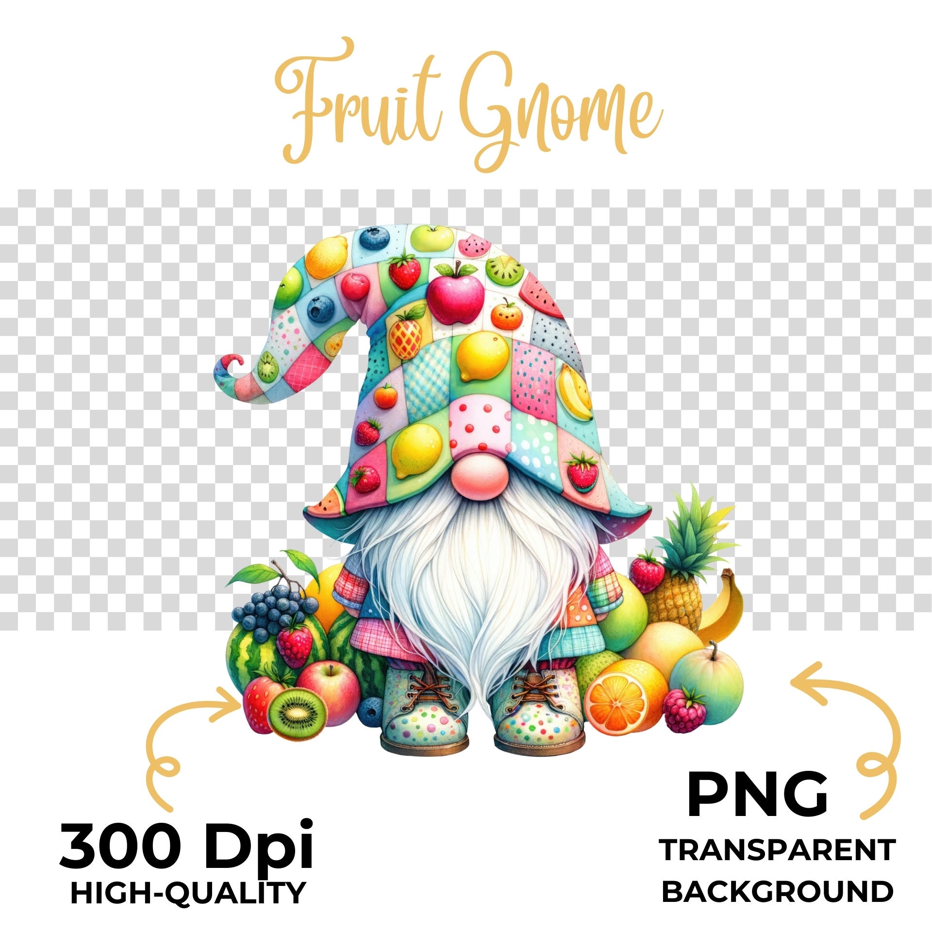 Watercolor Fruit Gnomes Clipart Collection, Colorful Fruits Gnome ...