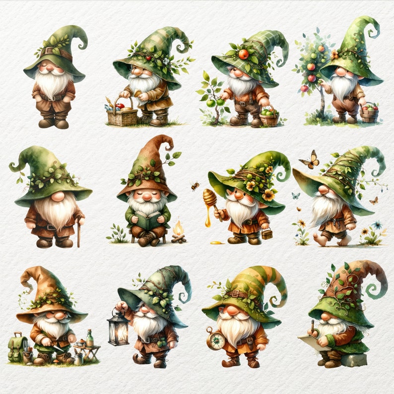 Watercolor Forest Gnomes Clipart, Gnome PNG, Gnome in Forest, Nature ...