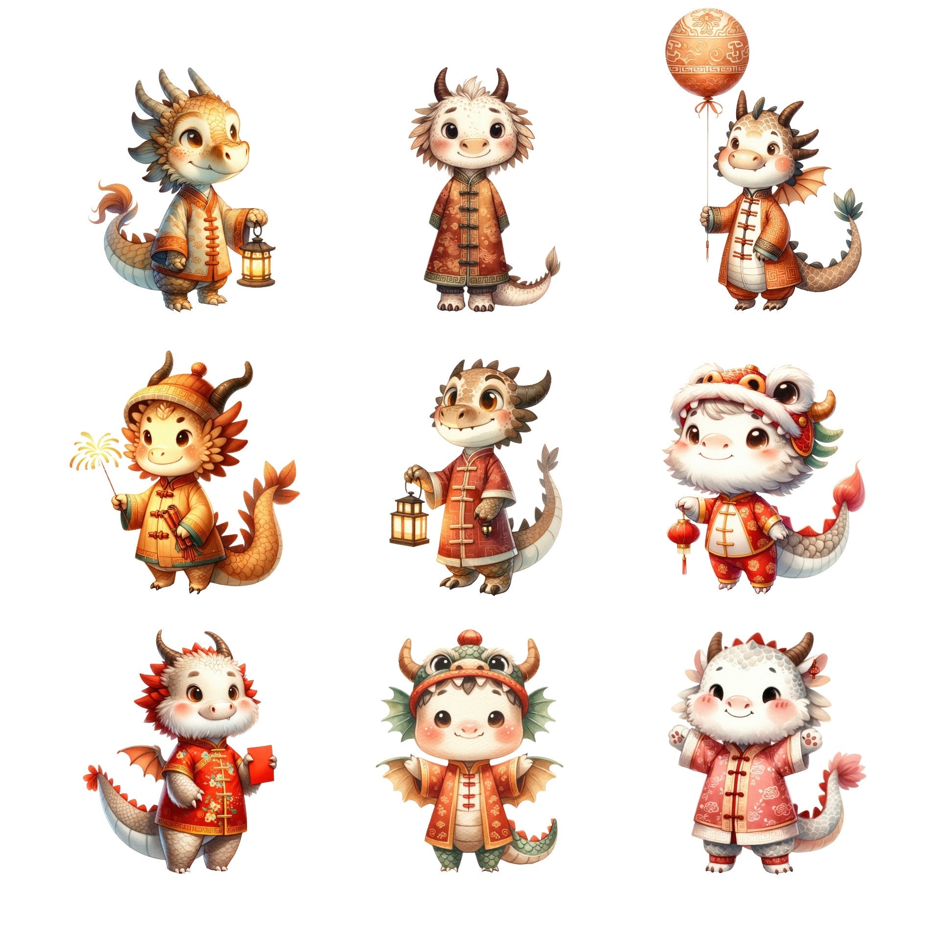 Cute Chinese New Year Watercolor Clipart, Cute Chinese Dragon PNG, for ...