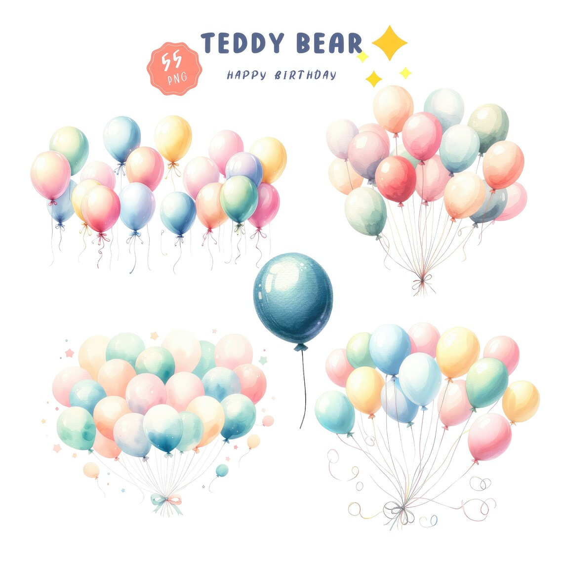 Watercolor Teddy Bear Clipart, Happy Birthday, Watercolor Party ...
