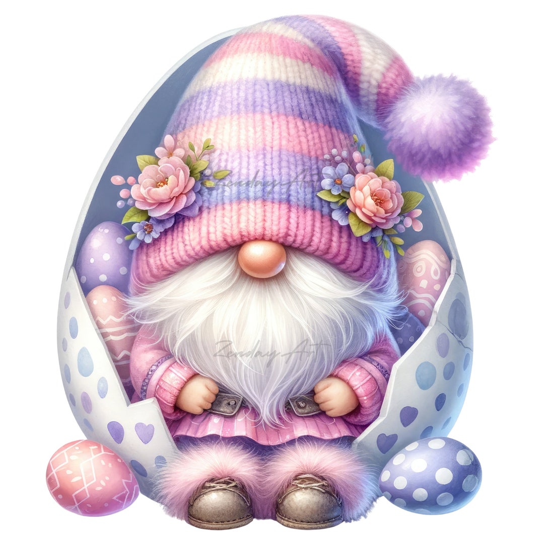 Watercolor Easter Gnome Clipart Bundle: Spring Garden PNG (digital ...