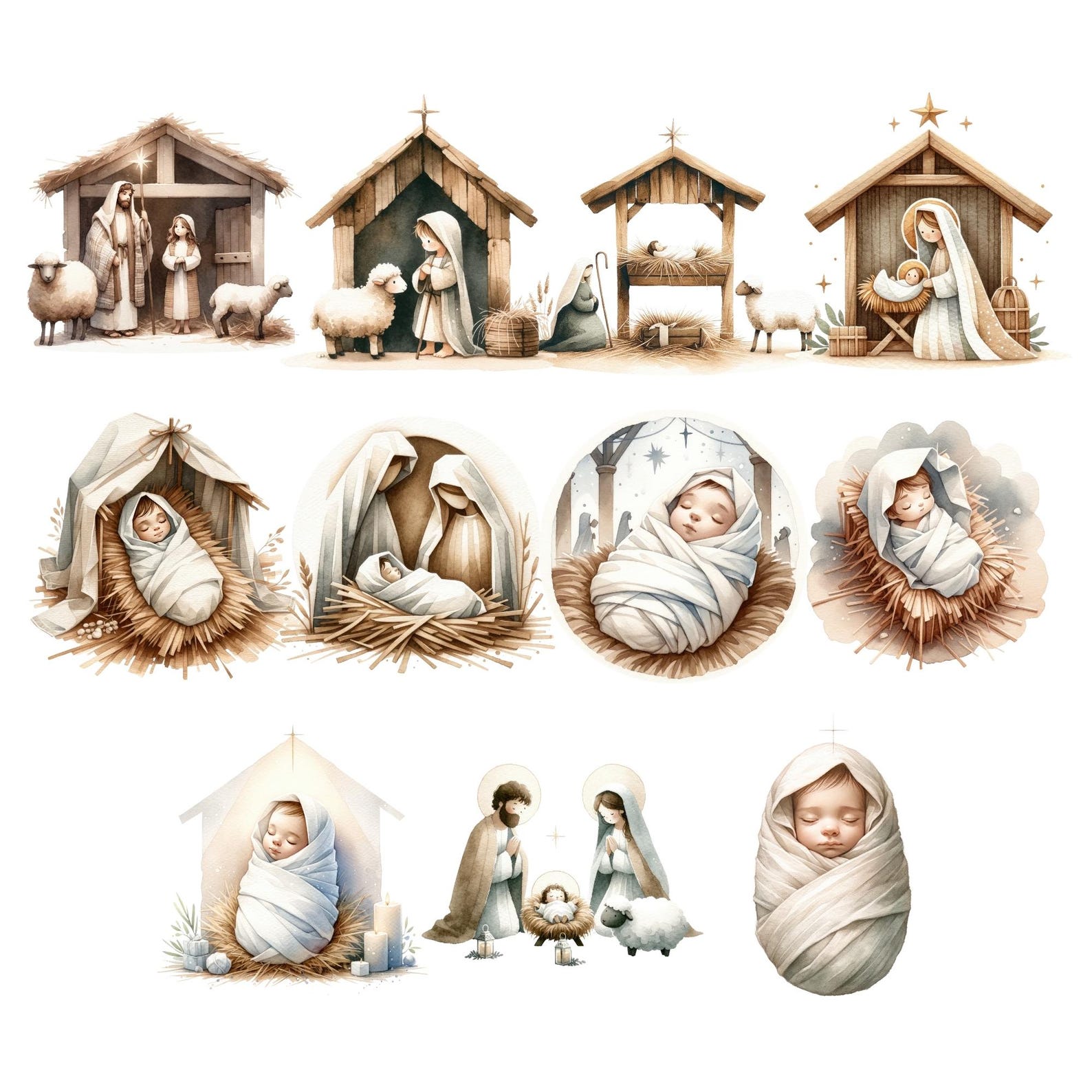 Watercolor Nativity Scenes Clipart, Christmas Nativity Clipart ...